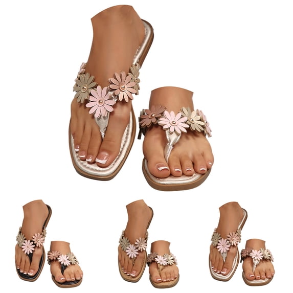 Dakaela Summer Flip Flops Women Flower Square Open Toe Thong Sandals ...