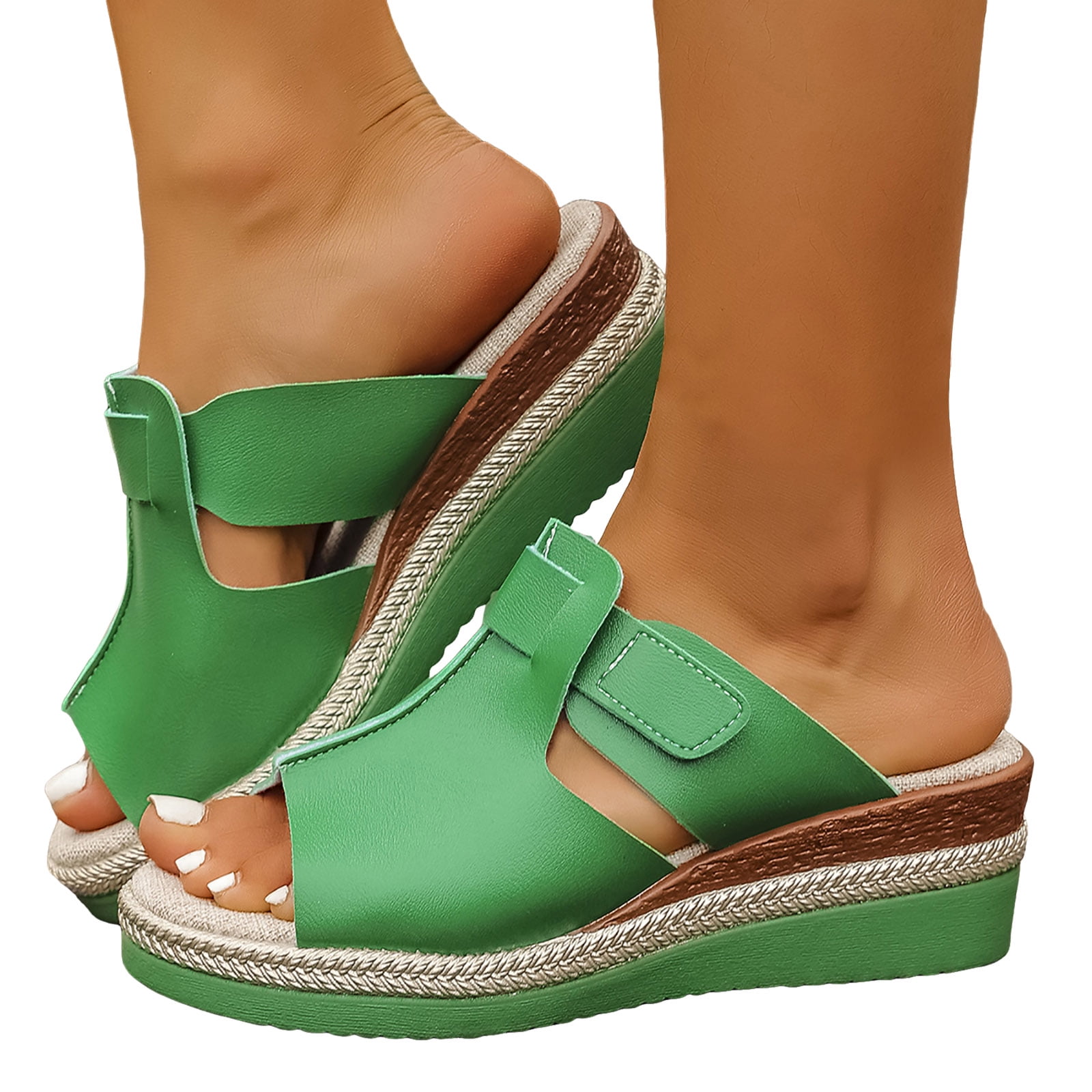 Dakaela Summer Sandals for Women 2026 Leather Open Toe Wedge Platform ...