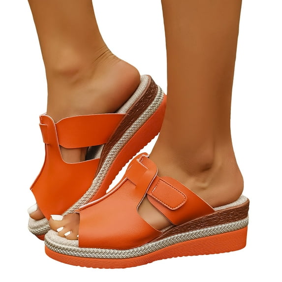 Dakaela Summer Sandals for Women 2026 Leather Open Toe Wedge Platform ...