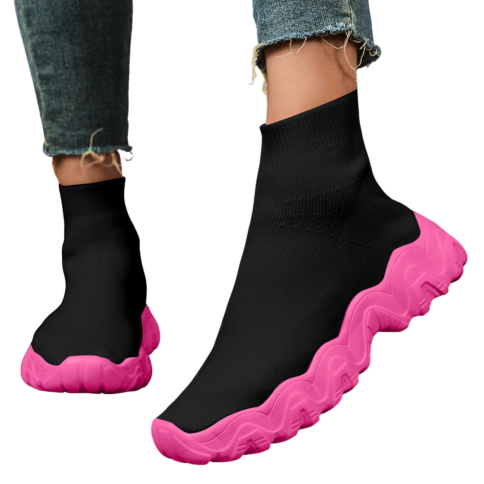 Dakaela Walking Shoes for Women Men High Top Slip on Socks Sneakers ...