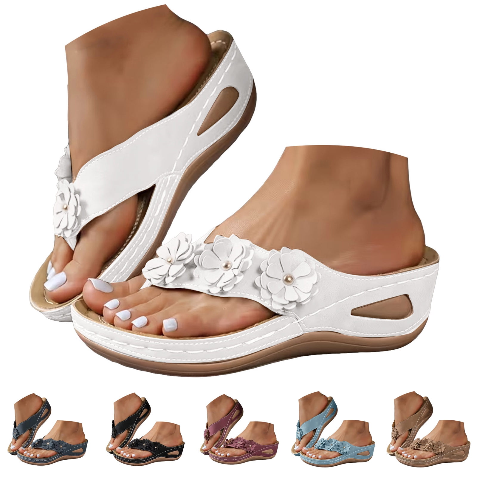 Dakaela Wedge Sandals Women Flower Platform Dressy Summer Flip Flops ...