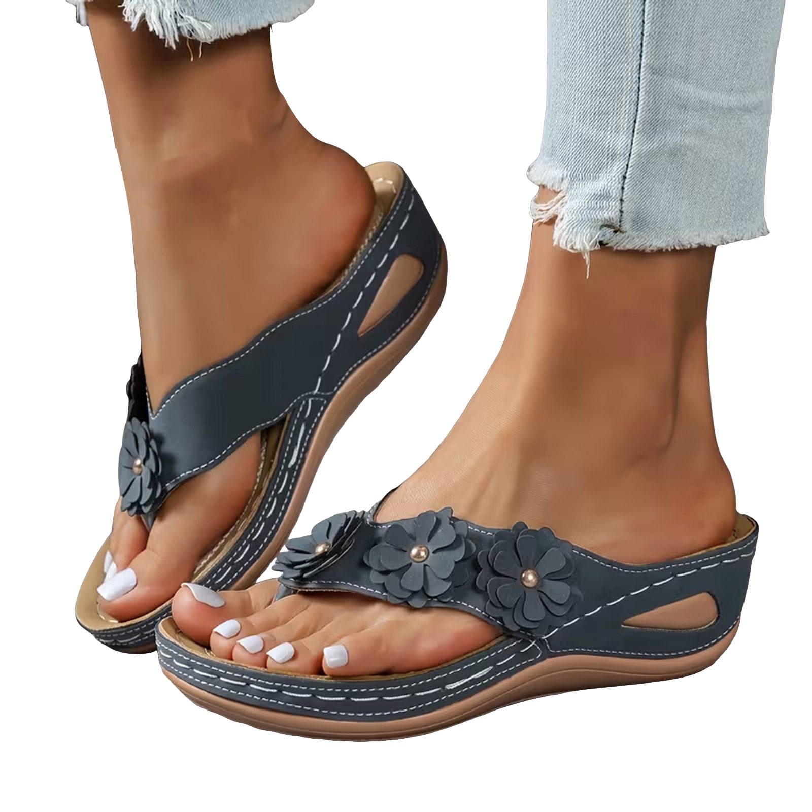 Dakaela Wedge Sandals Women Flower Platform Dressy Summer Flip Flops ...