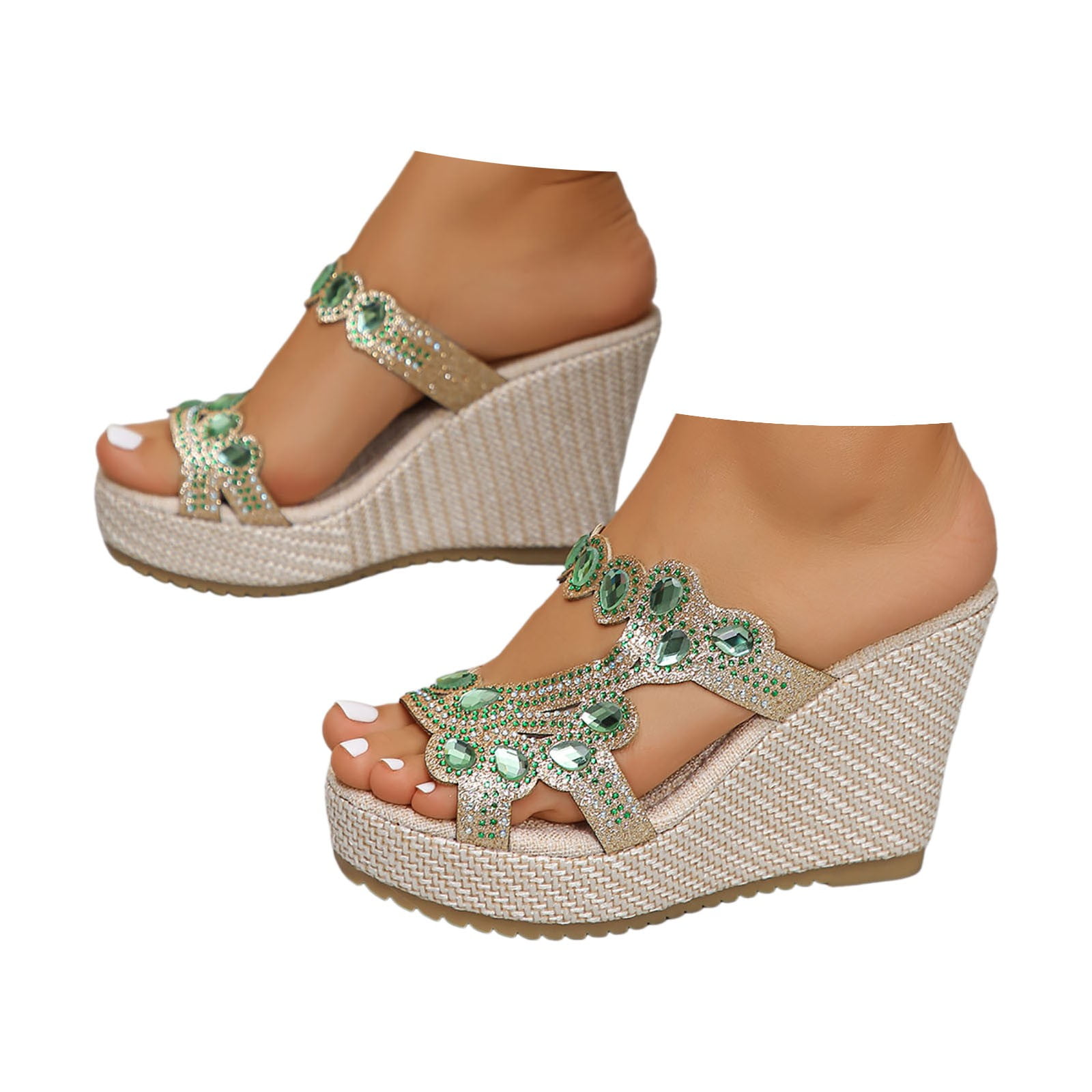 Dakaela Wedge Sandals for Women 2025 Wide Width Rhinestone Dressy ...