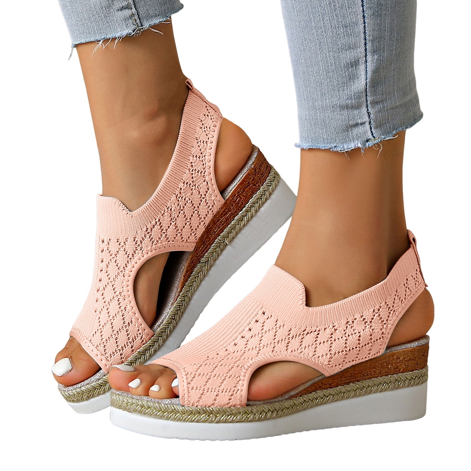 Dakaela Wedge Sandals for Women 2026 Knit Open Toe Slingback Platform ...