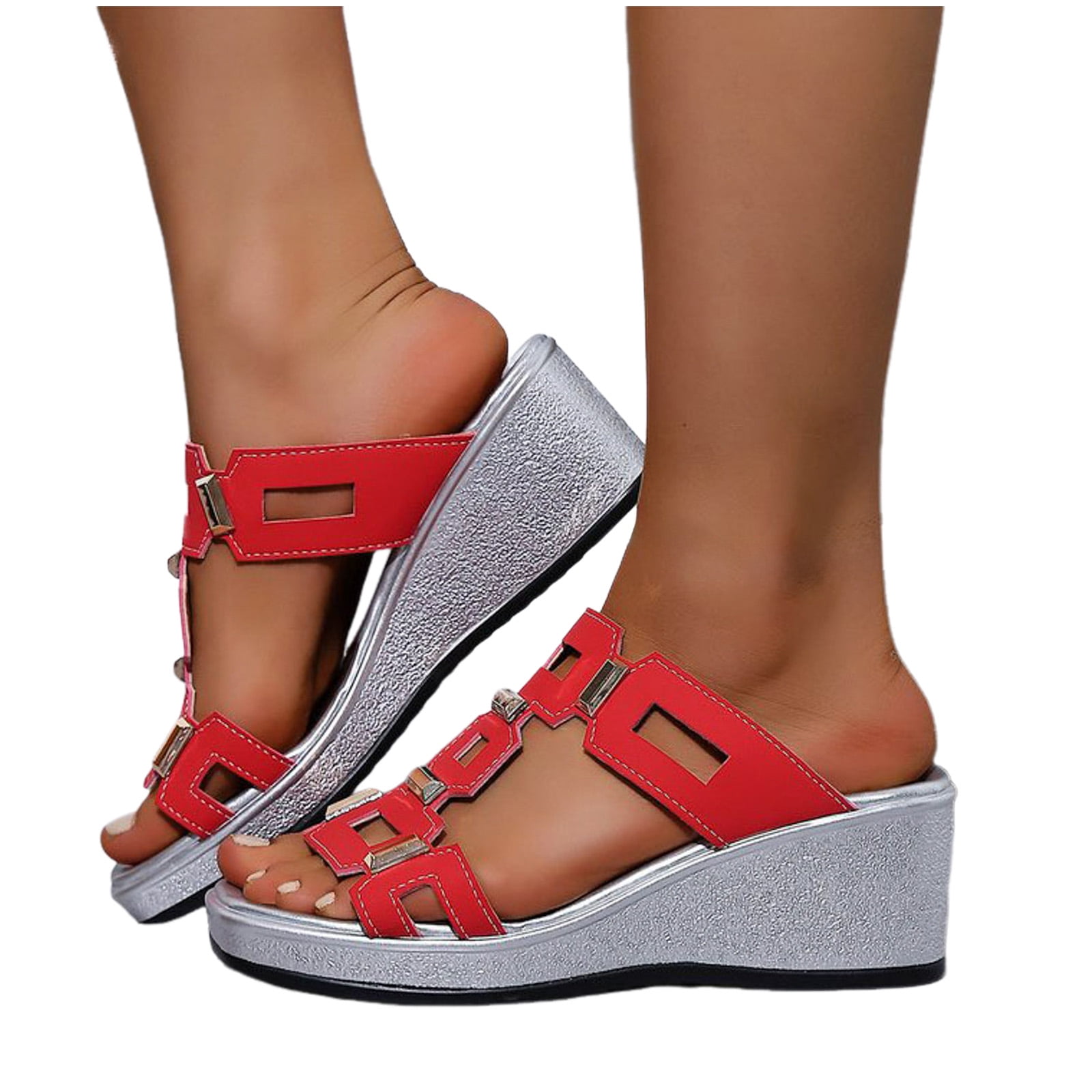 Dakaela Wedge Sandals for Women Square Open Toe Platform Strappy Mules ...