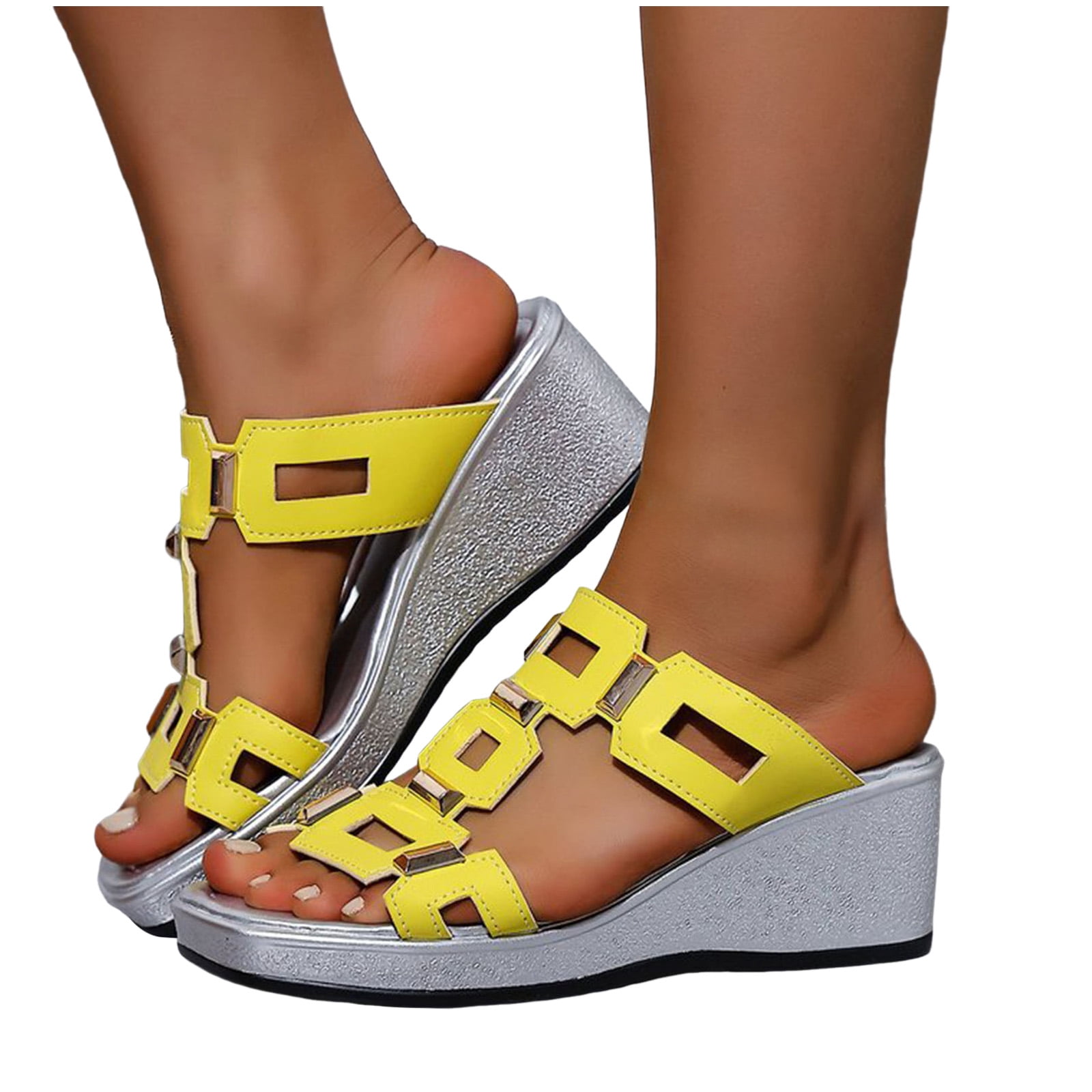 Dakaela Wedge Sandals for Women Square Open Toe Platform Strappy Mules ...