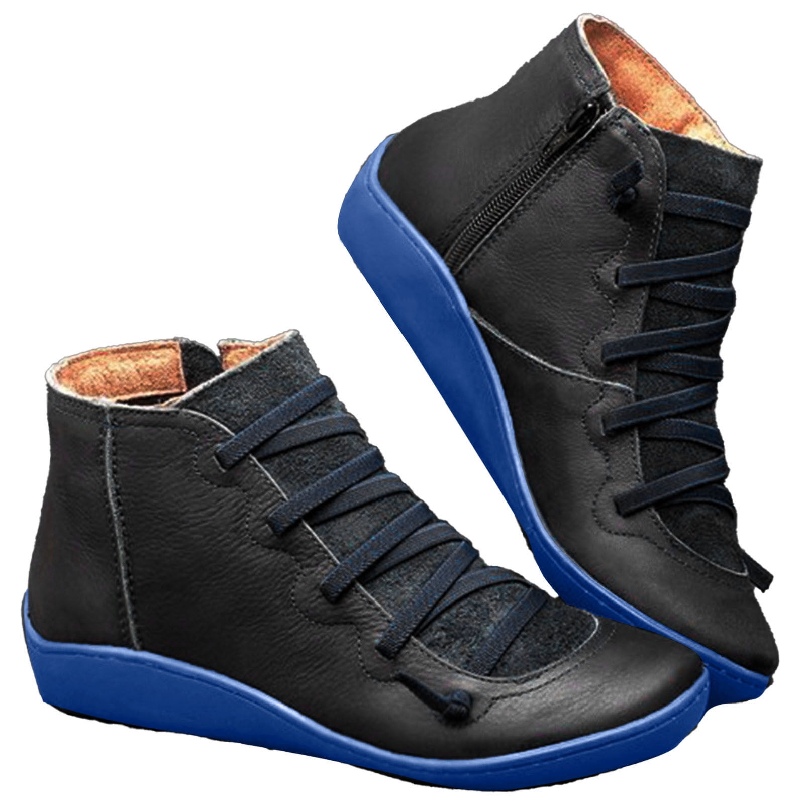 Dakaela Women Casual Flat Booties Shoes Lace up Comfort Walking Boots ...