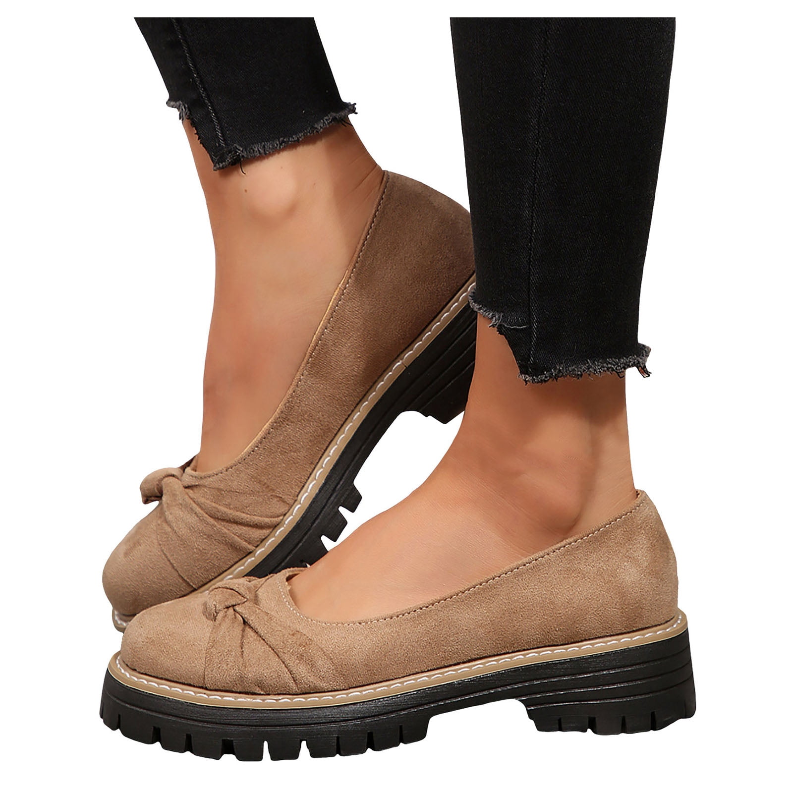Dakaela Women Platform Loafers Suede Lug Sole Chunky Shoes Slip on ...