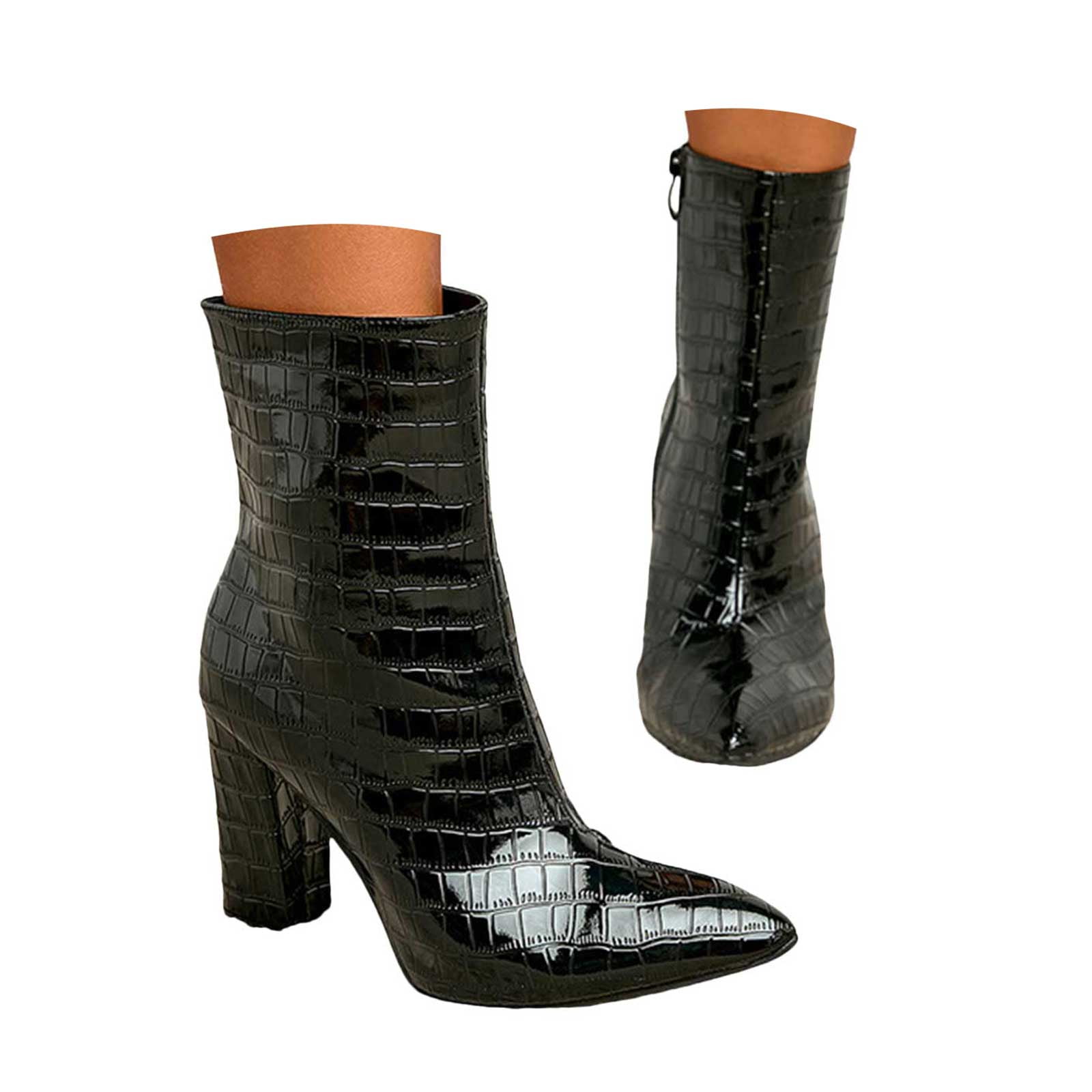 Dakaela Women Slip on Ankle Boots Leather Pointy Toe Short Booties Fall ...