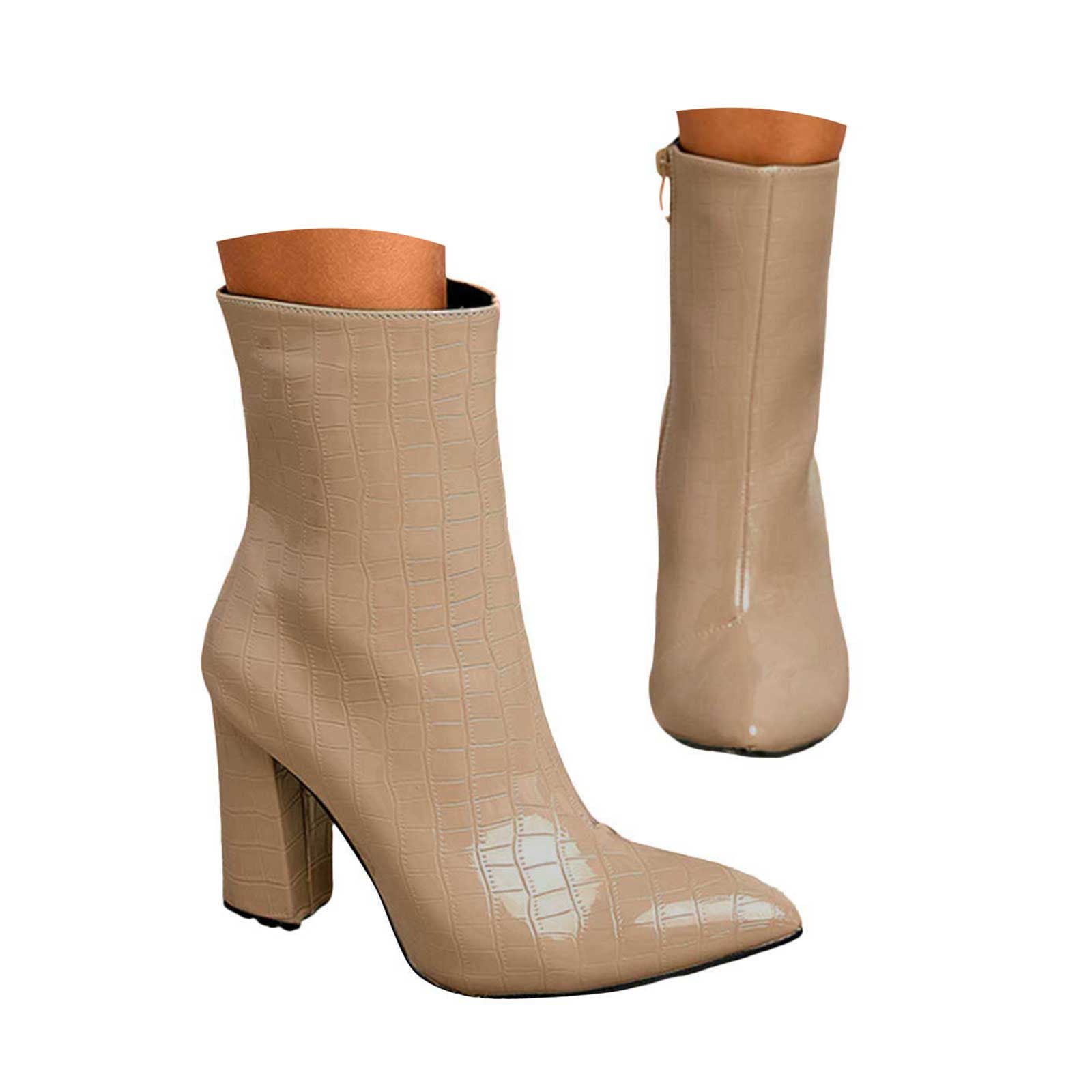 Dakaela Women Slip on Ankle Boots Leather Pointy Toe Short Booties Fall ...