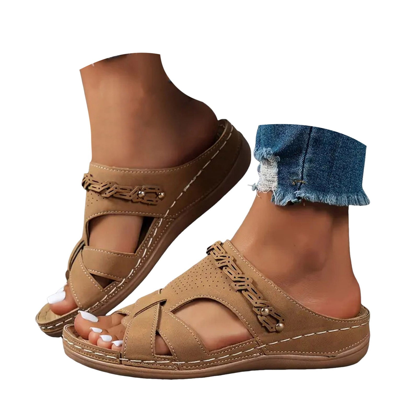 Dakaela Women's Arch Support Wedges Sandals Slip on Platform Beach ...