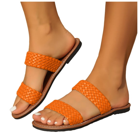 Dakaela Women's Braided Slide Sandals Round Open Toe Two Band Slip on ...