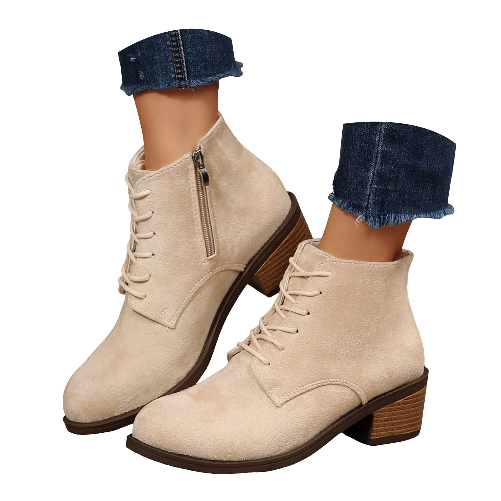 Dakaela Women's Chelsea Ankle Boots Lace up Dress Short Booties Side ...