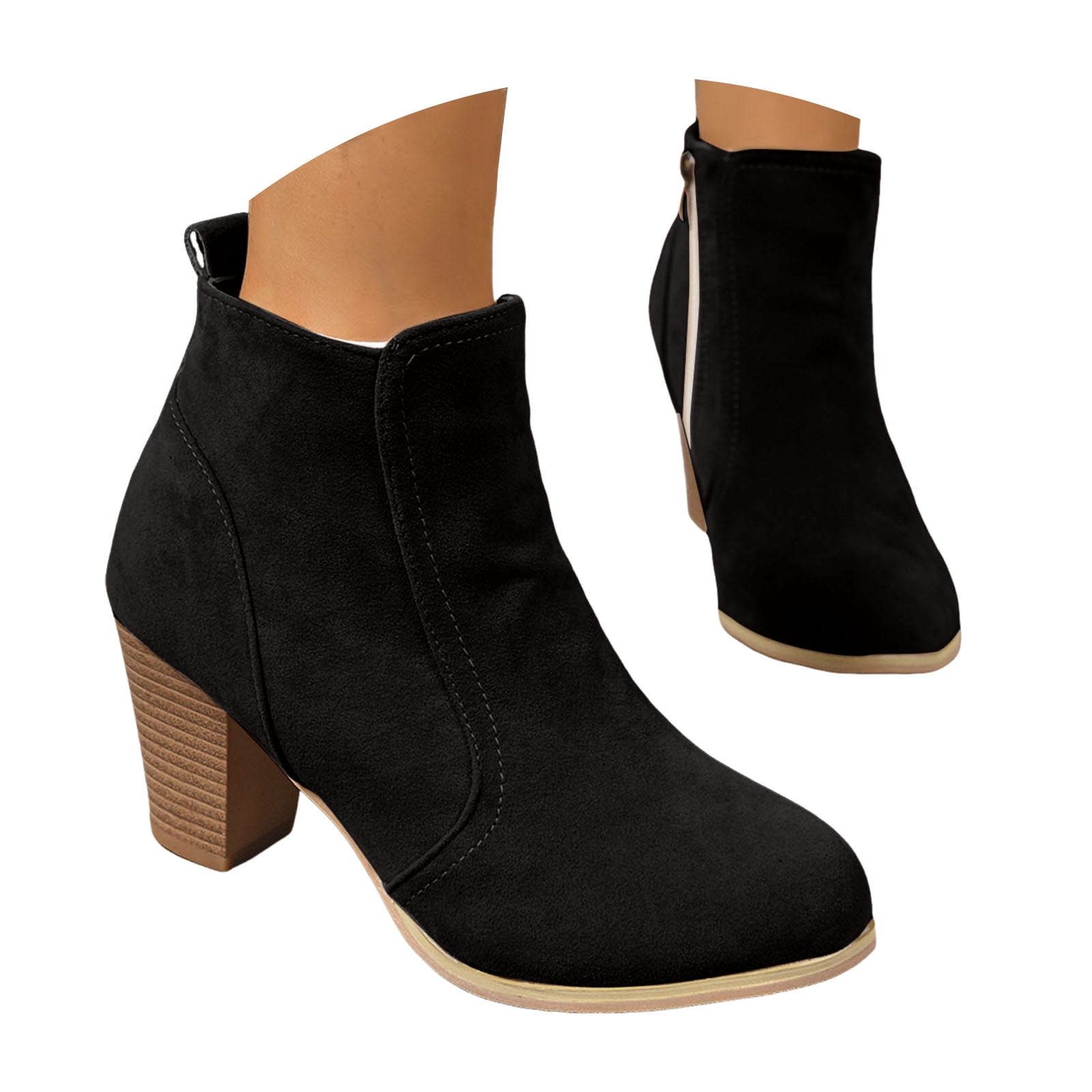 Dakaela Women's Chelsea Pump Ankle Boots Closed Toe Stacked Heel ...