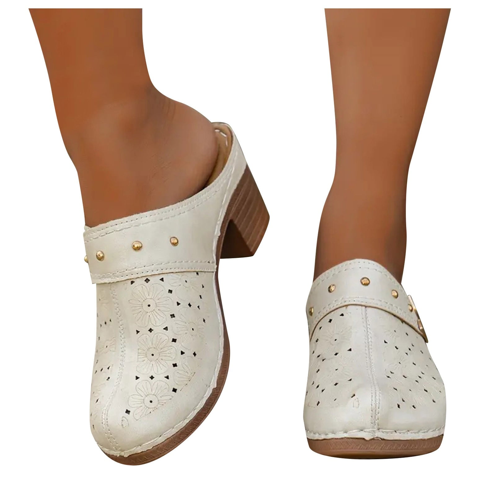 Dakaela Women's Chunky Heel Mules Closed Toe Leather Backless Clogs ...