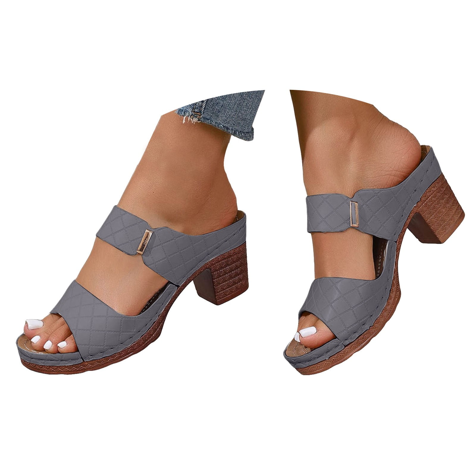 Dakaela Women's Heel Sandals Leather Slip on Slide Shoes Open Toe ...