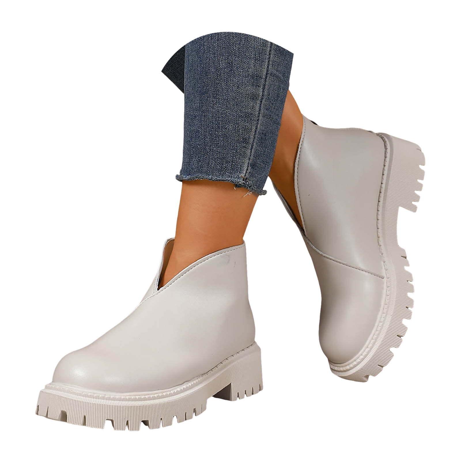 Dakaela Women's Chunky Slip on Booties V Cutout Platform Ankle Boots ...