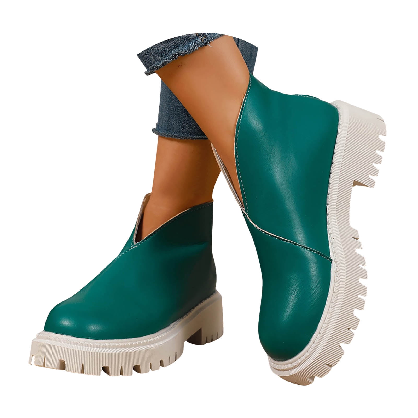 Dakaela Women's Chunky Slip on Booties V Cutout Platform Ankle Boots ...