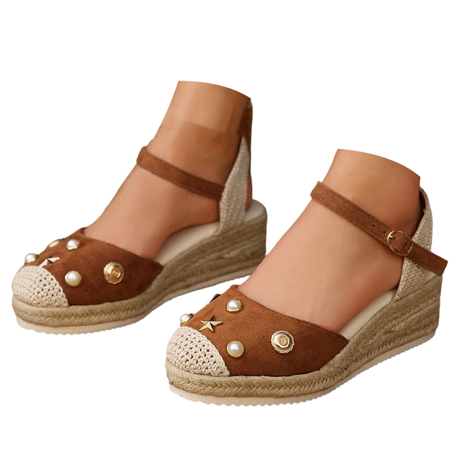 Dakaela Women's Closed Toe Platform Sandals Summer Buckle Ankle Strap ...
