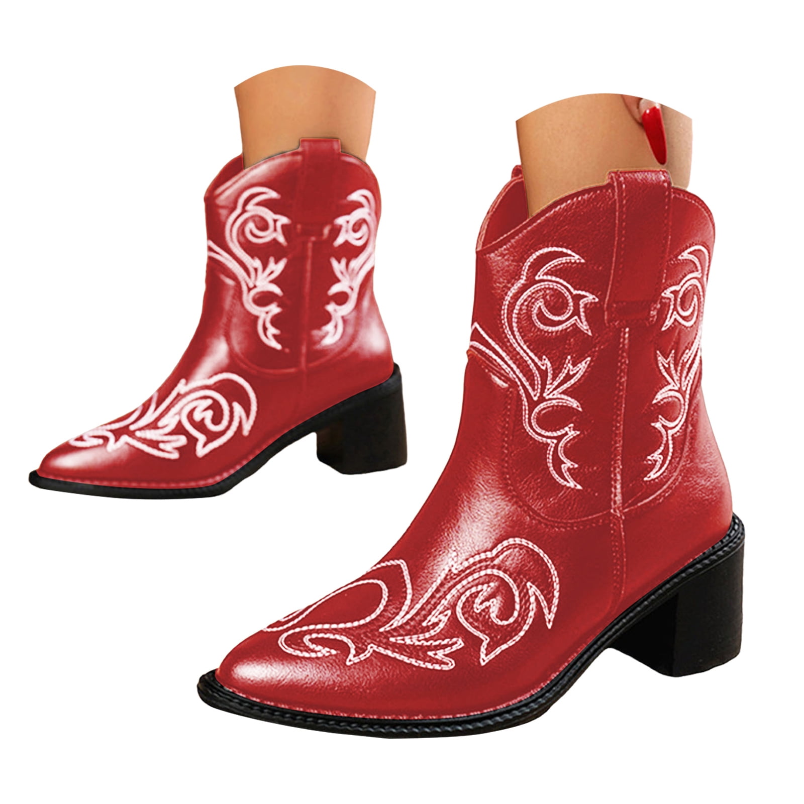 Dakaela Women's Cowboy Ankle Boots Cowgirl Western Short Booties Low ...