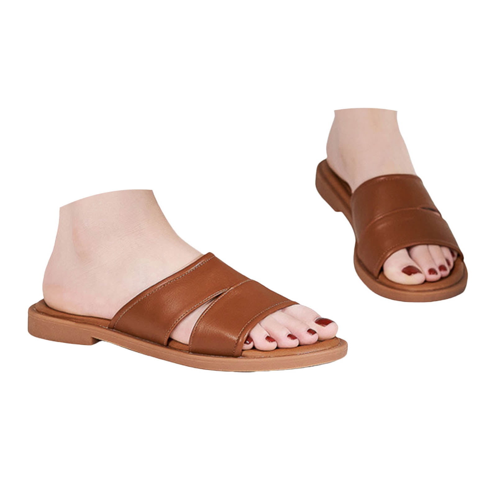 Dakaela Women's Dressy Flat Sandals Comfortable Slip on Leather Slides ...