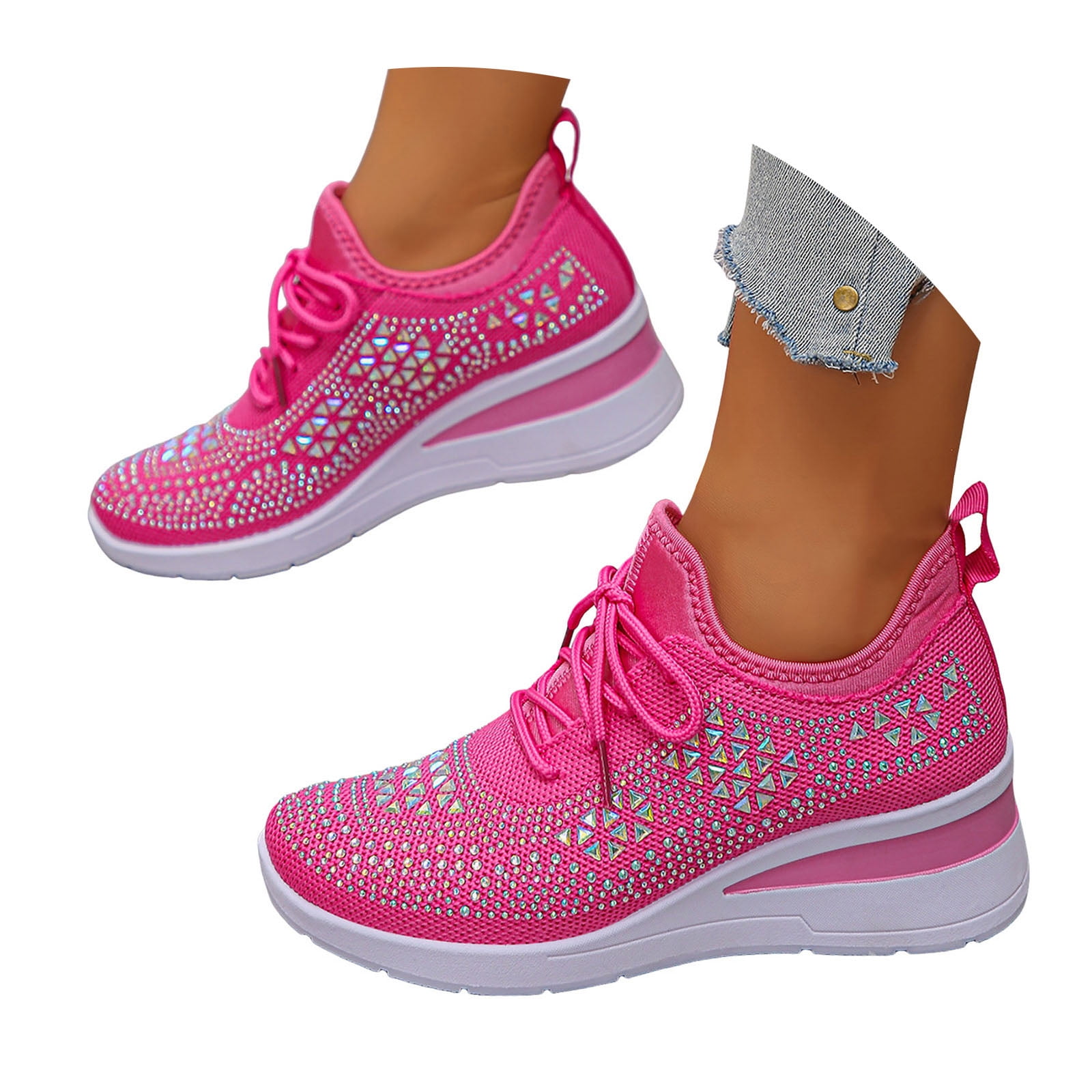 Dakaela Women's Fashion Glitter Sneakers Platform Wedge Walking Shoes ...