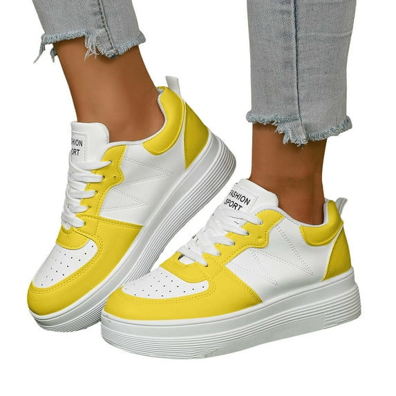 Dakaela Women's Fashion Sneakers Leather Platform Casual Tennis Skate ...