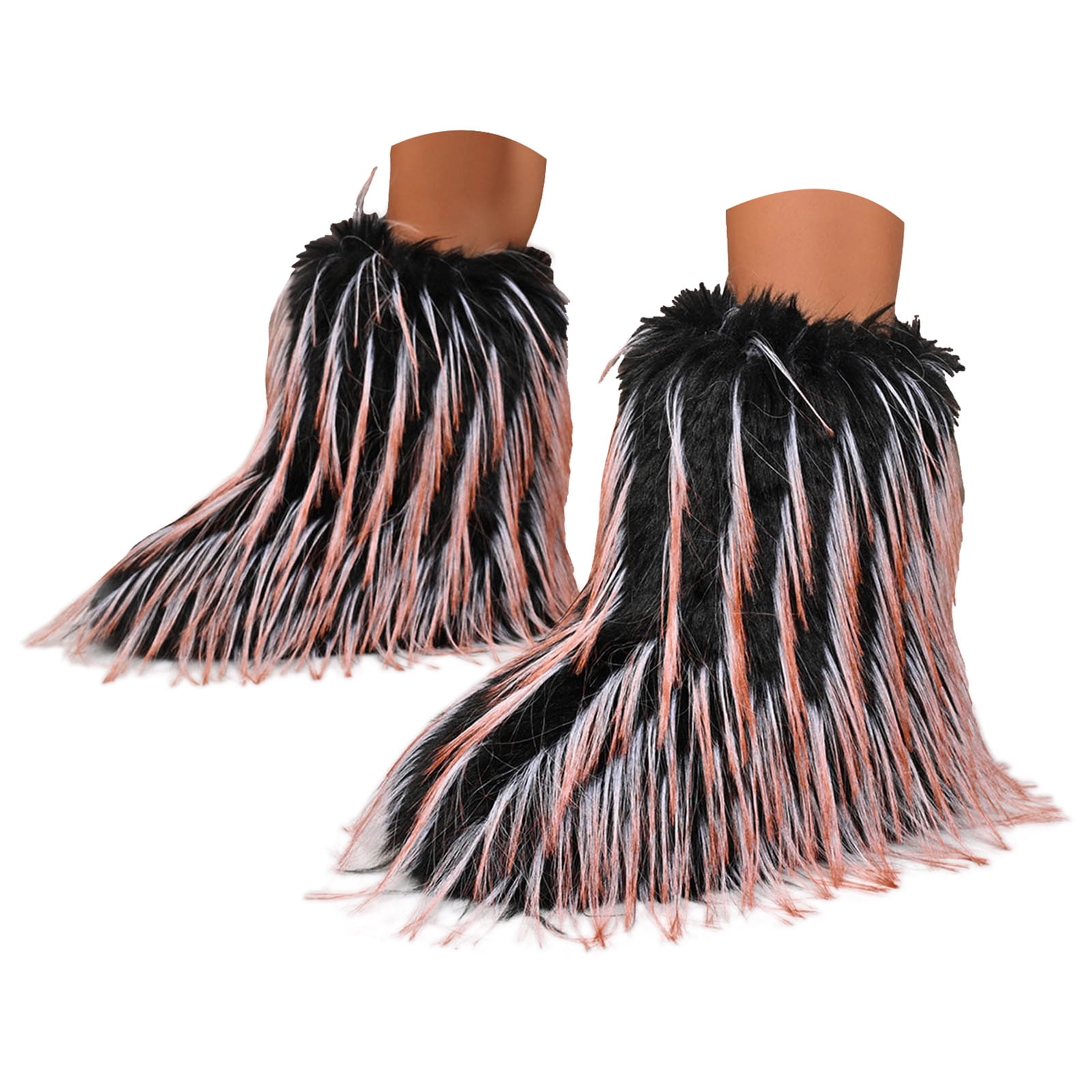 Dakaela Women's Faux Furry Fluffy Snow Boots Winter Warm Plush Mid Calf ...