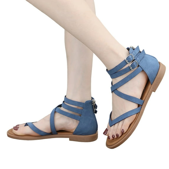 Dakaela Women's Flat Sandals Ankle Buckle Strappy Gladiator Walking ...