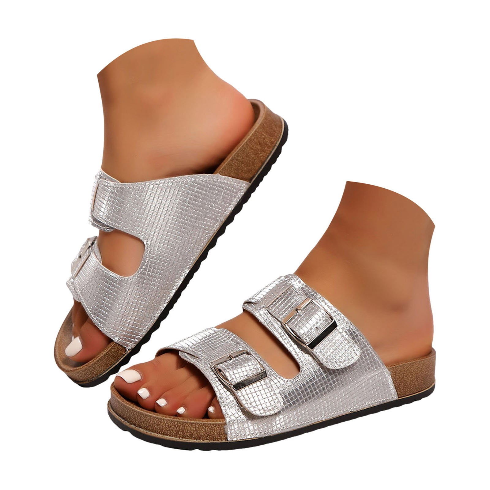 Dakaela Women's Flat Sandals Cork Footbed Slides Arch Support Slip on ...