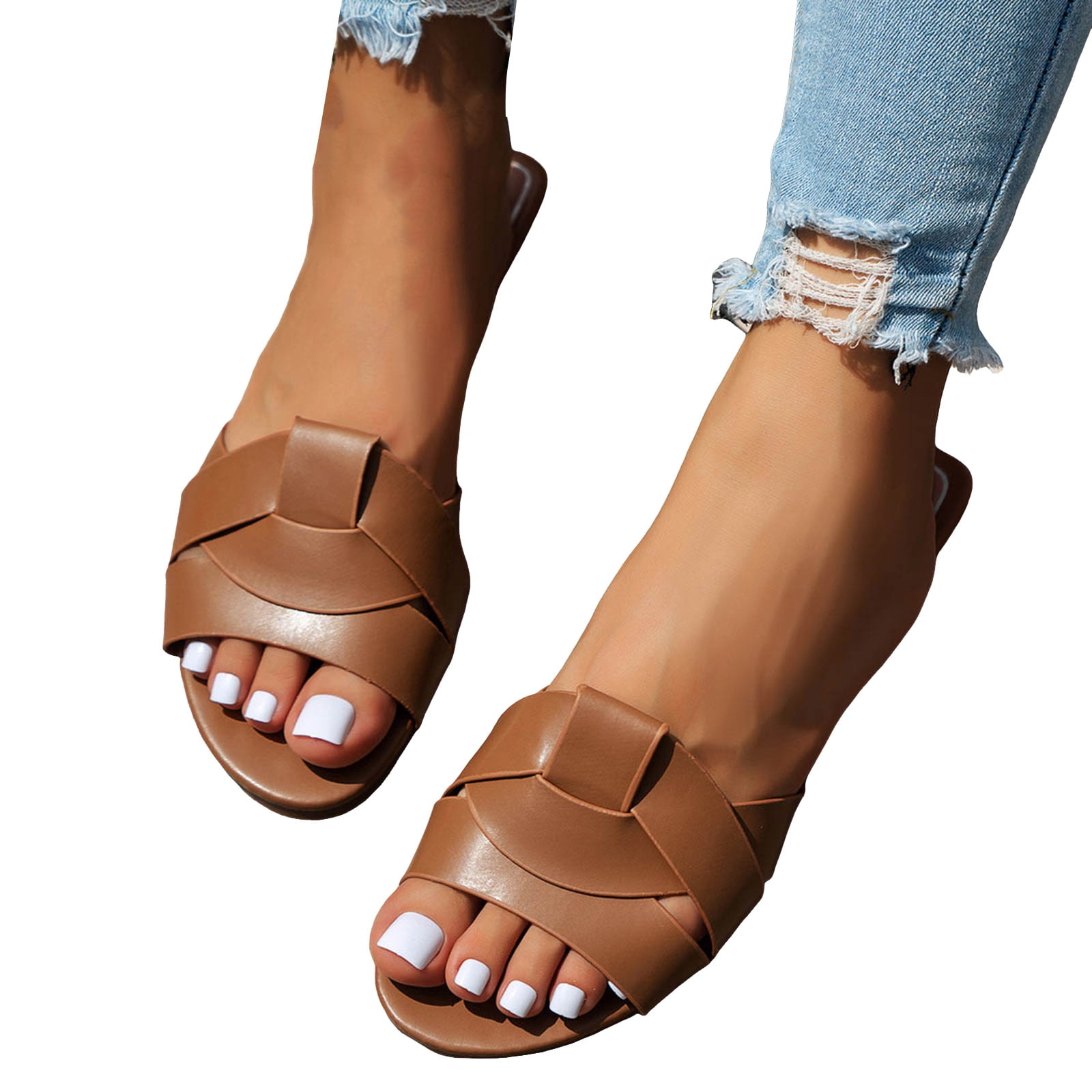 Dakaela Women's Flat Sandals Leather Comfortable Fashion Dressy Slides ...