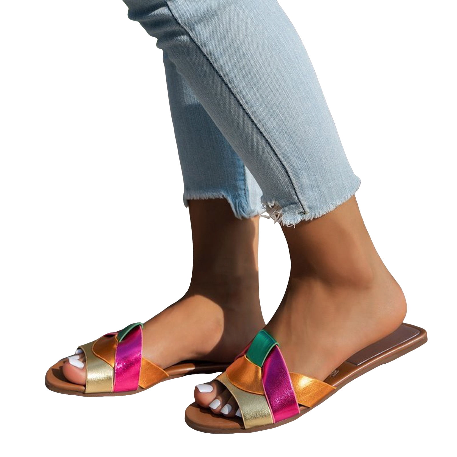 Dakaela Women's Flat Sandals Leather Comfortable Fashion Dressy Slides ...