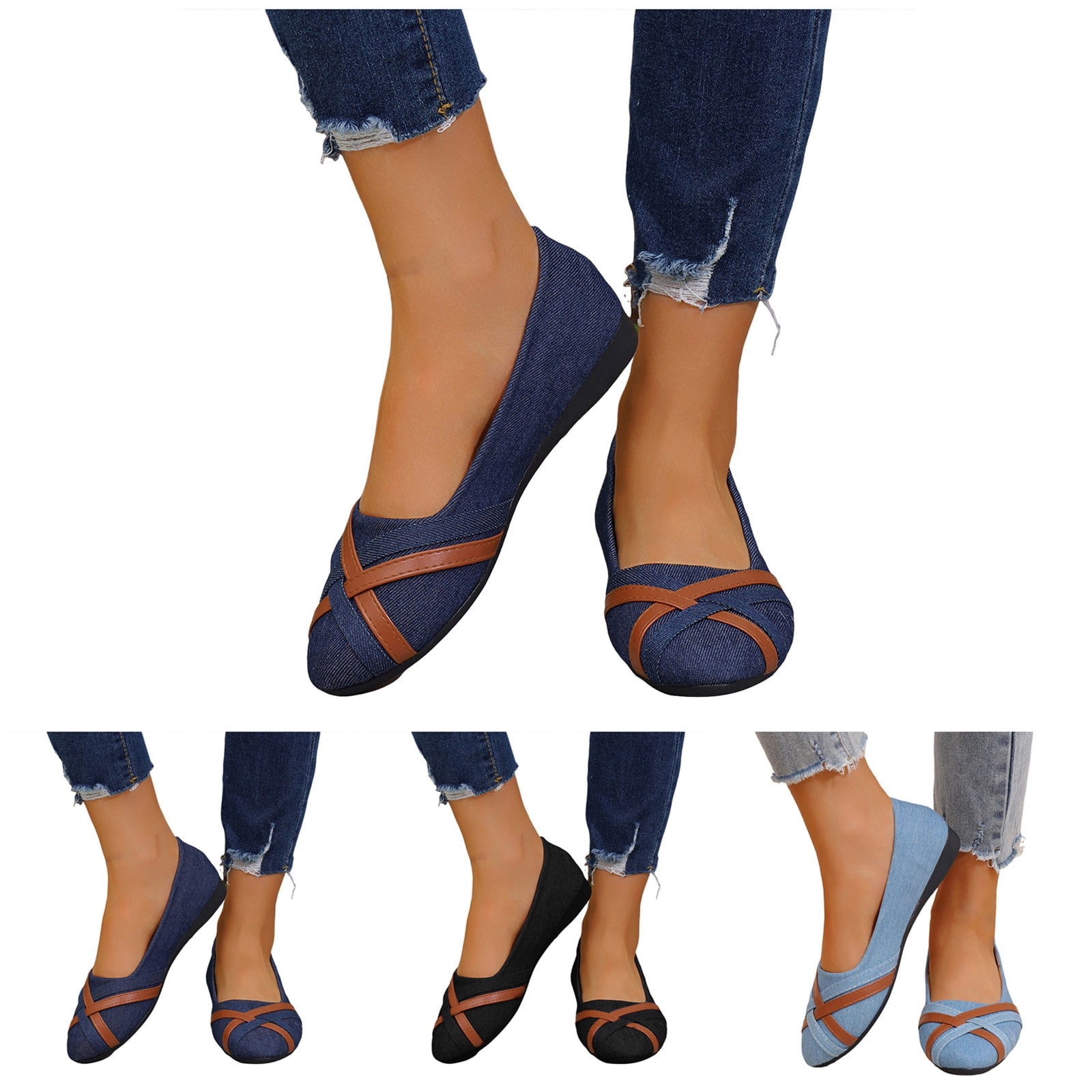 Dakaela Women's Flats Shoes Low Wedge Ballet Dressy Flats Comfortable ...