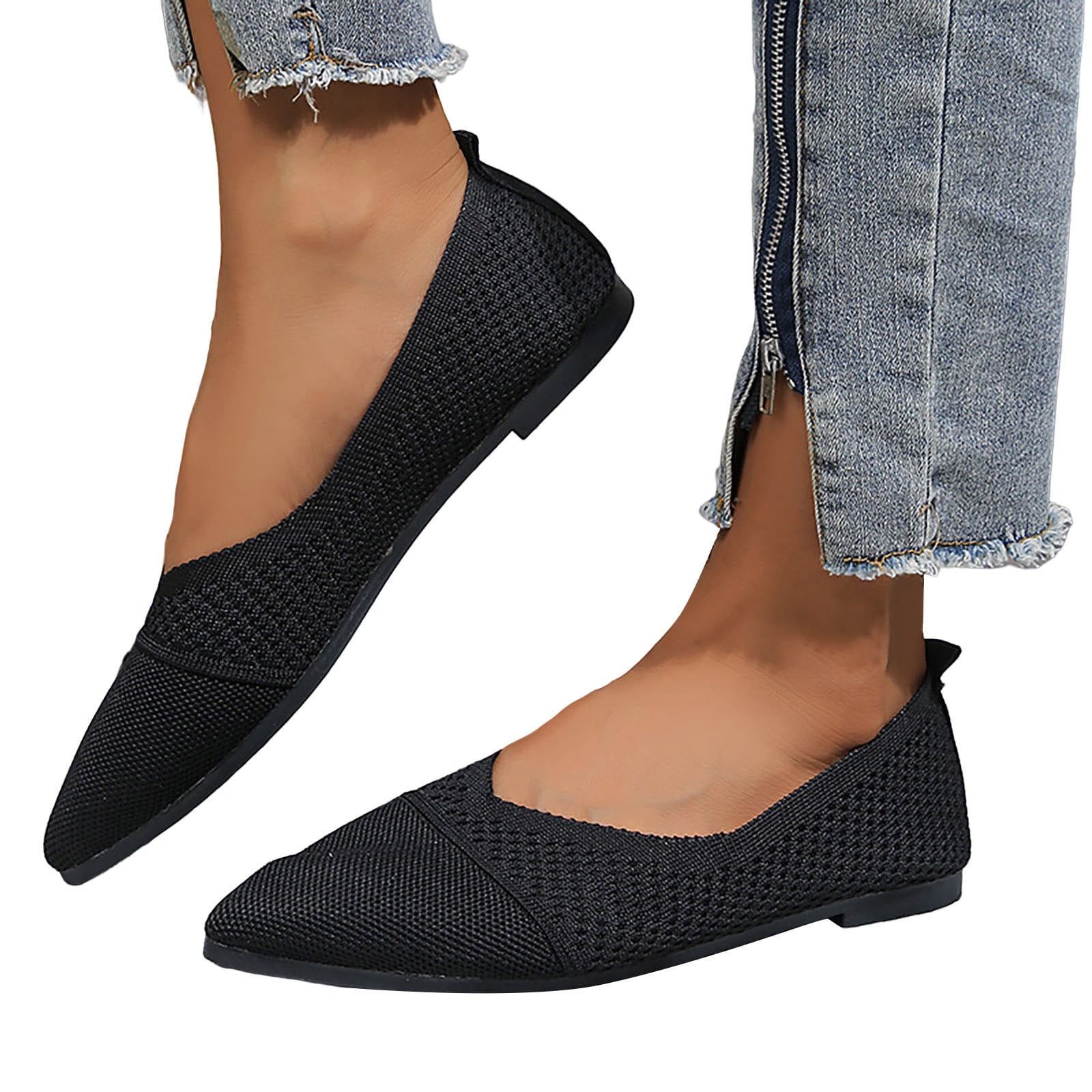 Dakaela Women's Flats Shoes Pointed Toe Knit Ballet Dressy Loafers Mesh ...