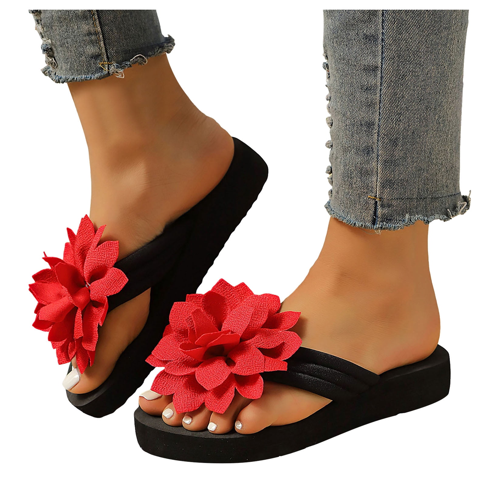 Dakaela Women's Floral Flip Flops Summer Yoga Mat Platform Thong ...