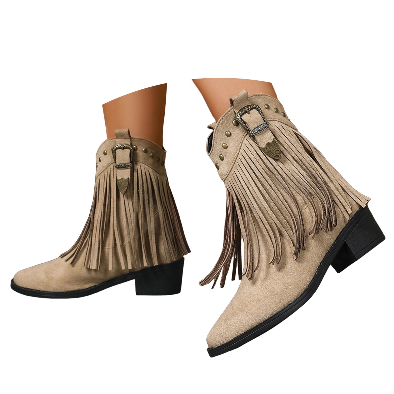 Dakaela Women's Fringe Cowboy Cowgirl Boots Tassel Western Ankle ...