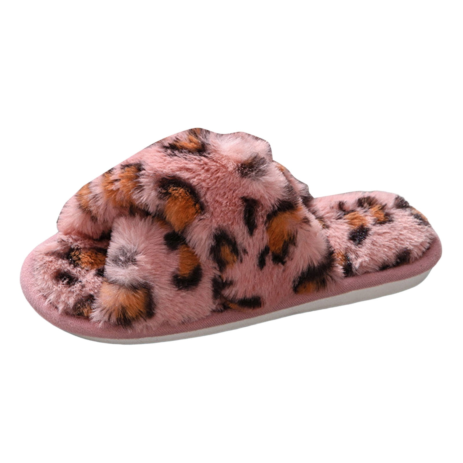 Dakaela Women's Fuzzy Slippers Cross Band Memory Foam House Shoes Open ...