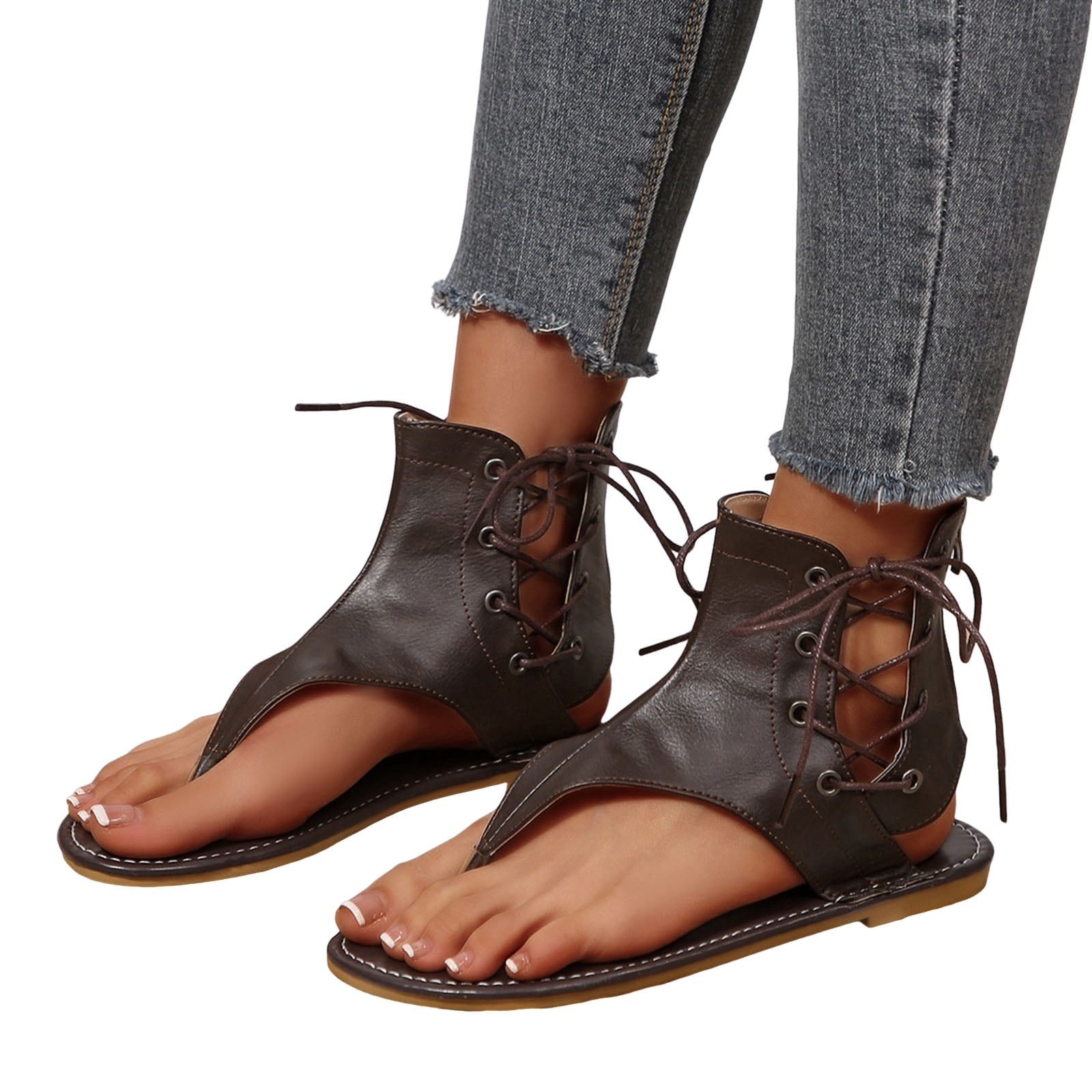 Dakaela Women's Gladiators Sandals Leather Western Thong Flip Flops ...
