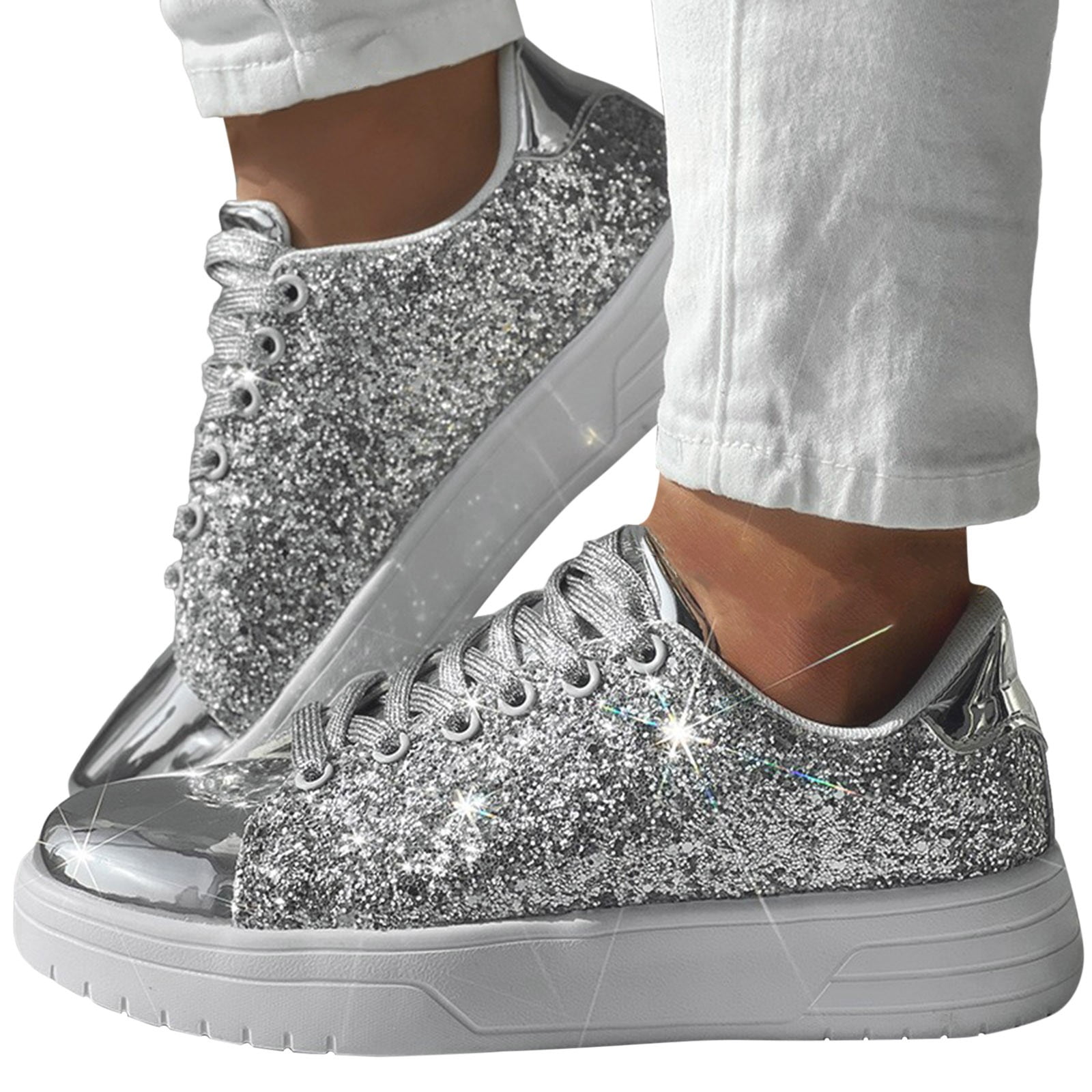 Dakaela Women's Glitter Fashion Sneakers Low Top Platform Rhinestone ...