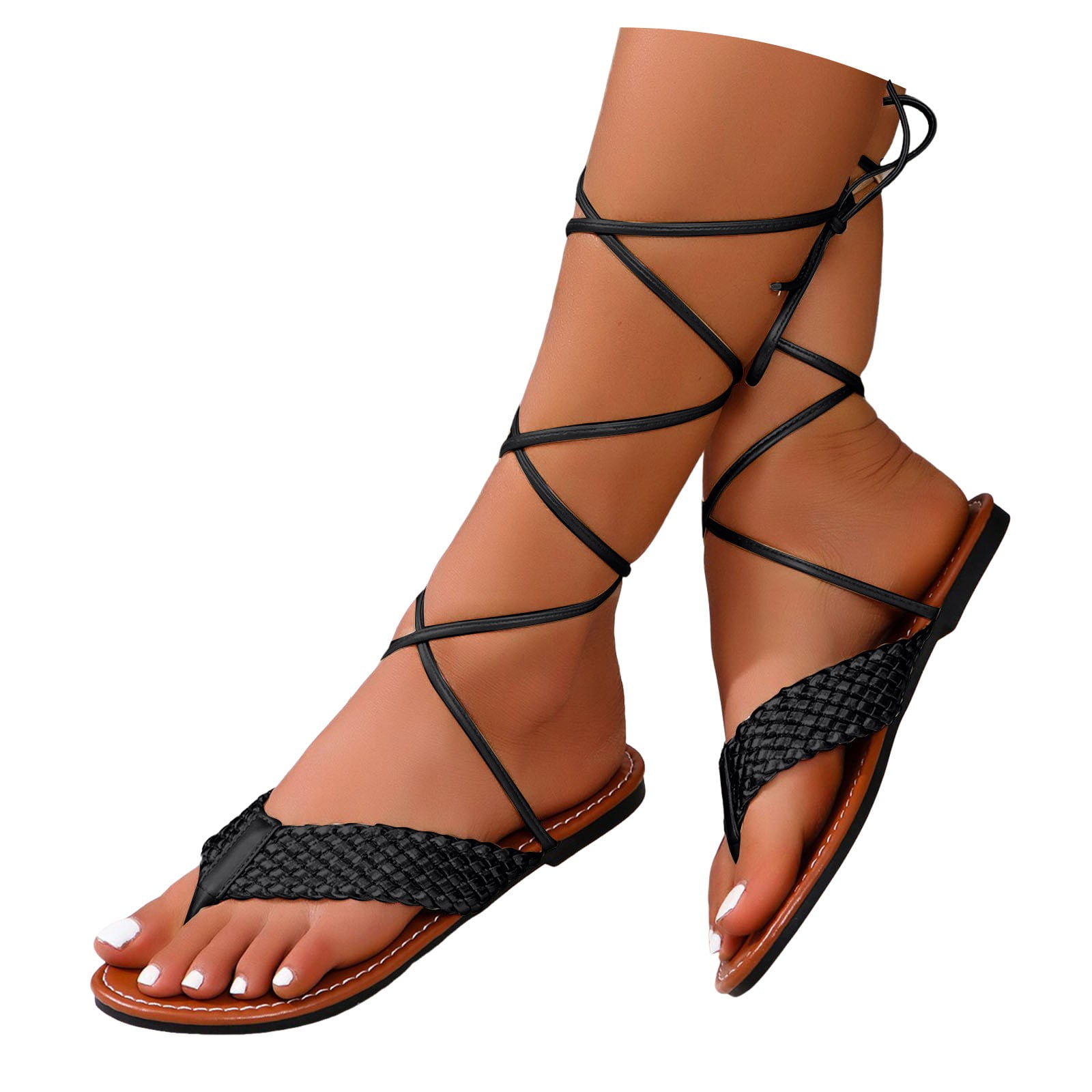 Dakaela Women's Lace up Gladiator Sandals Braided Strappy Flat Shoes Open Toe Summer Beach Flip ...