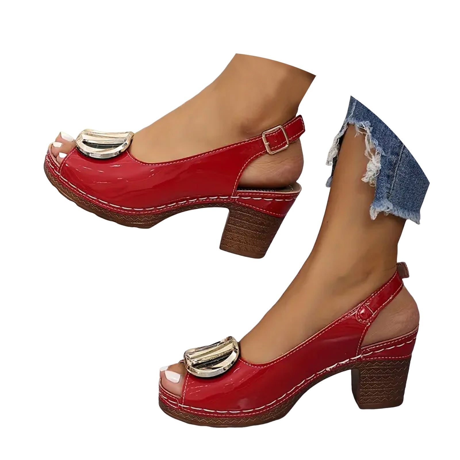 Dakaela Women's Leather Pumps Comfort Platform Heel Slingback Sandals ...