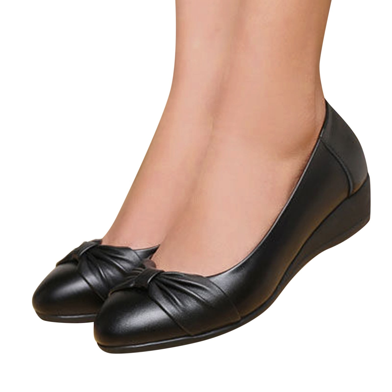 Dakaela Women's Low Wedge Dress Pump Round Toe Slip on Loafer Flats ...
