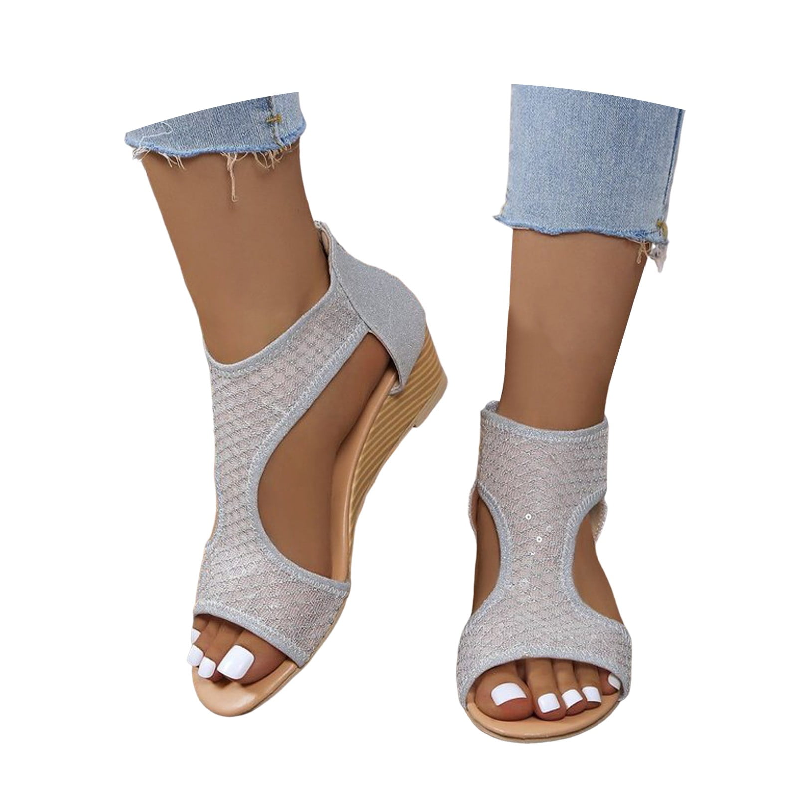 Dakaela Women's Low Wedge Sandals Sparkly Rhinestone Open Toe Fashion ...