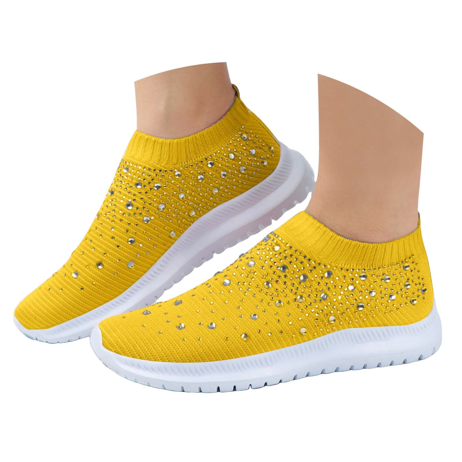Dakaela Women's Mesh Walking Shoes Rhinestone Glitter Slip on Jazz ...