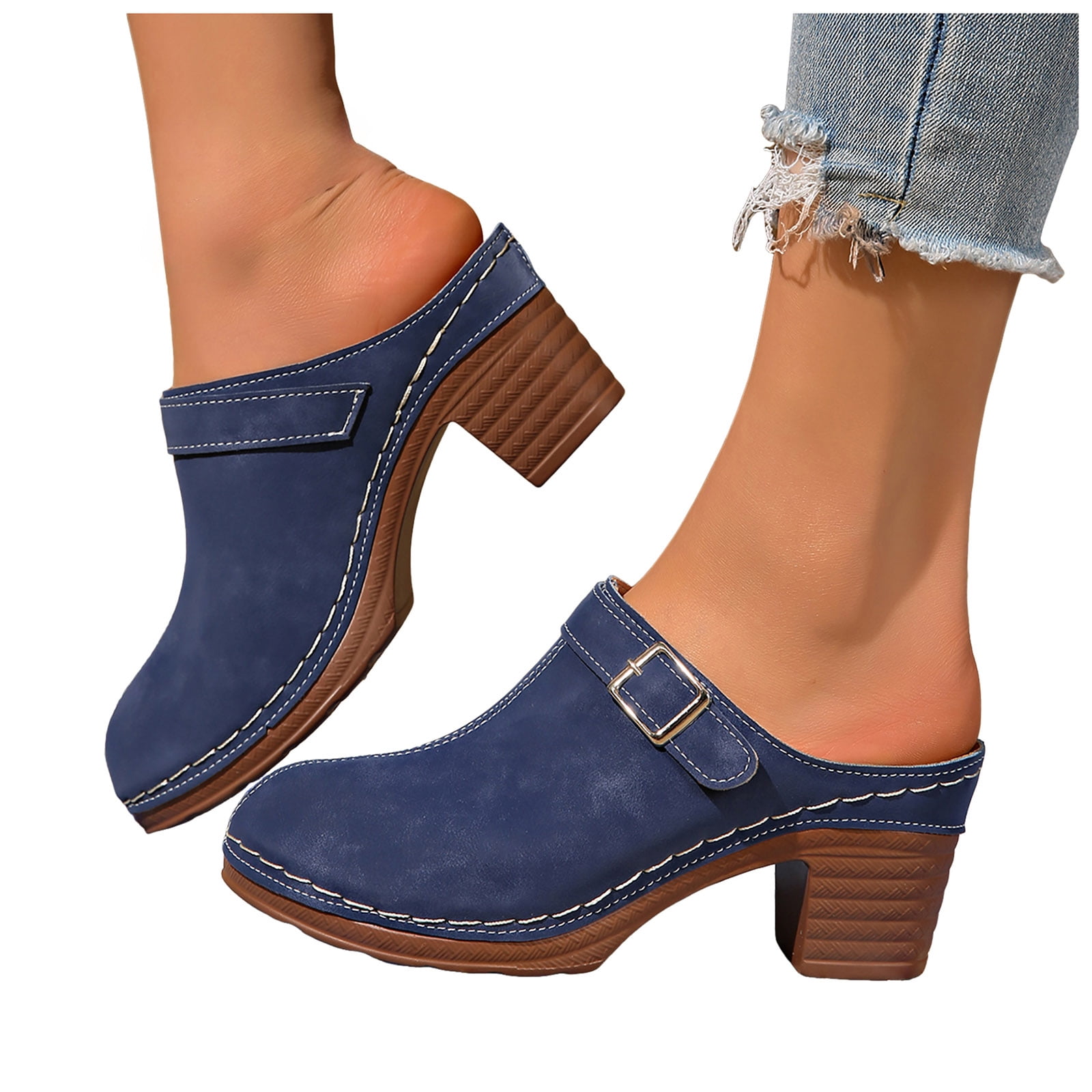 Dakaela Women's Mules Shoes Backless Slip on Chunky Stacked Heeled ...