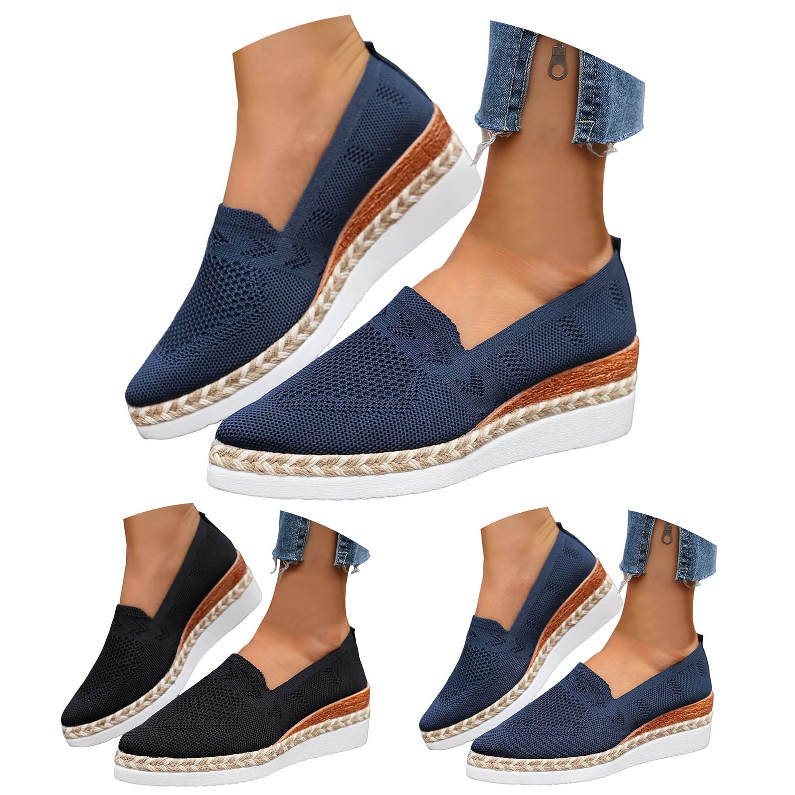 Dakaela Women's Platform Espadrilles Wedge Slip on Casual Shoes ...