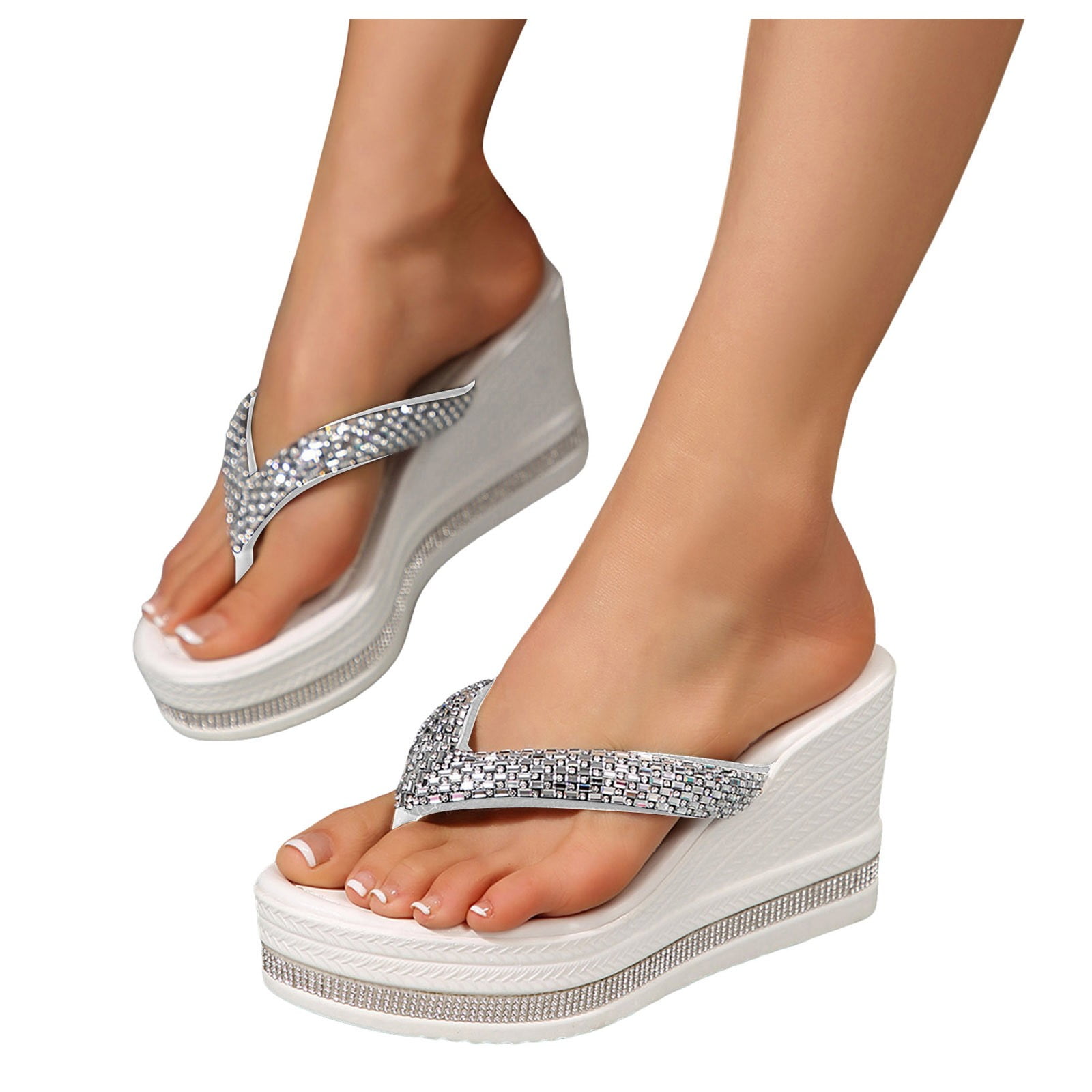 Dakaela Women's Platform Flip Flop Rhinestones Arch Support Summer ...