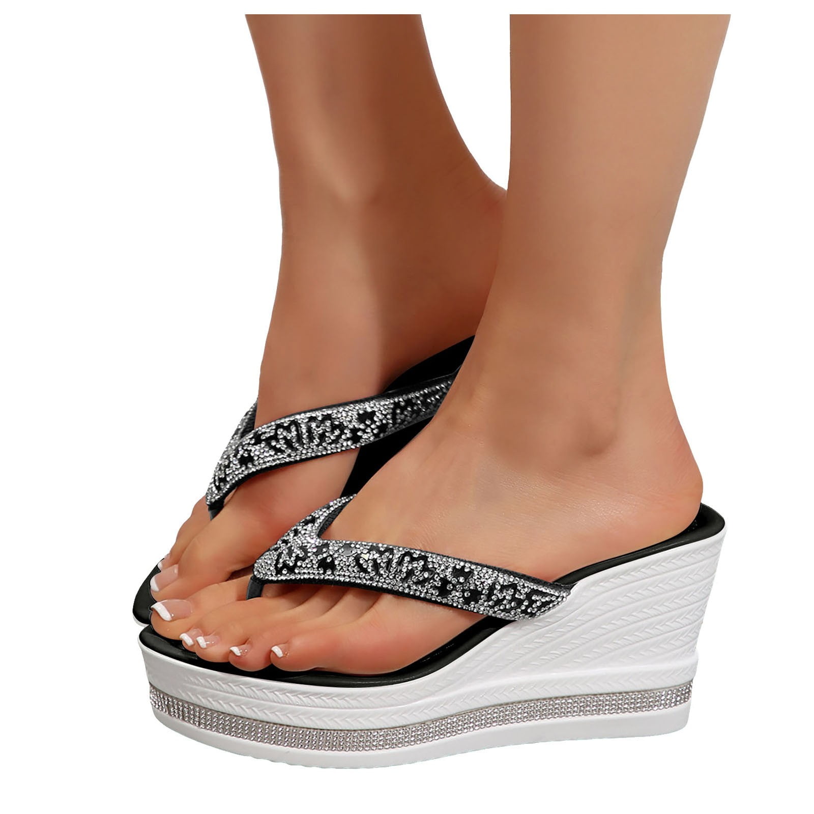 Dakaela Women's Platform Flip Flop Rhinestones Arch Support Summer ...