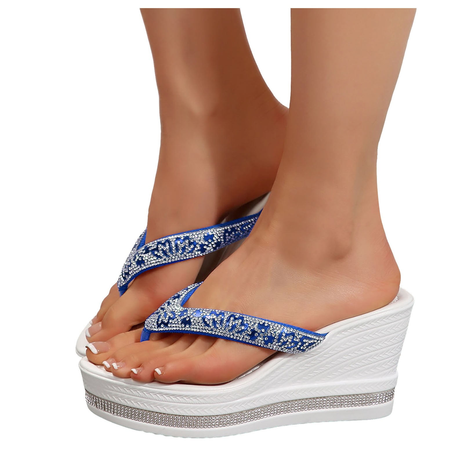 Dakaela Women's Platform Flip Flop Rhinestones Arch Support Summer ...