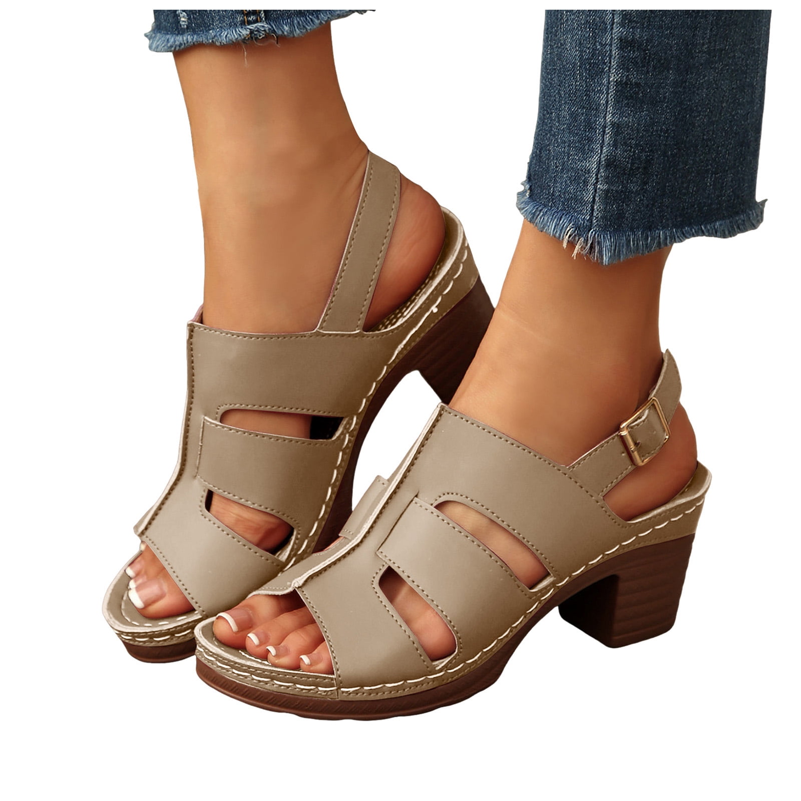 Dakaela Women's Platform High Heels Chunky Block Heeled Sandals ...